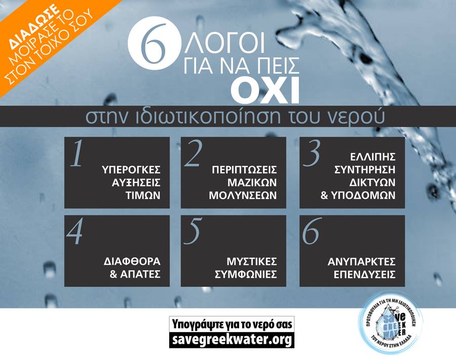 Save Greek Water: Έτσι θα ακυρωθεί η ιδιωτικοποίηση των ΕΥΑΘ και ΕΥΔΑΠ