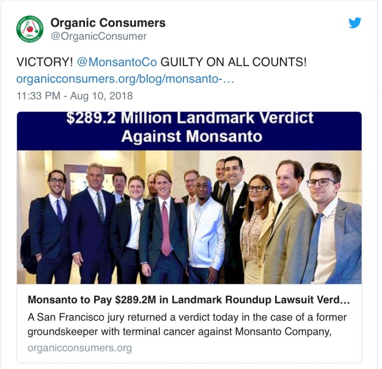 “Guilty on all counts!': in historic victory, Monsanto ordered to pay ...