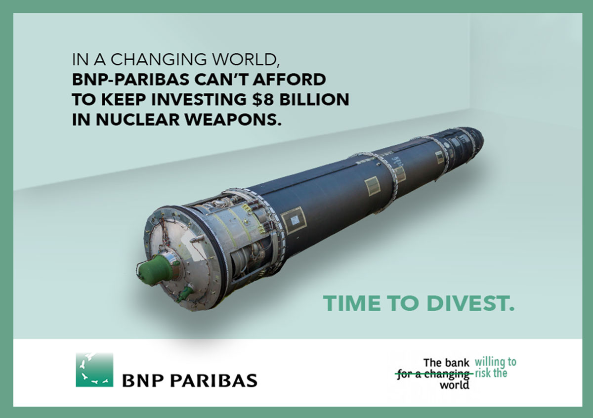 Global protests at BNP Paribas offices: End support for nuclear weapons ...