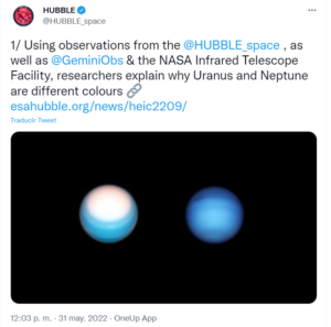 Descubren la razón de la diferencia de colores de Urano y Neptuno